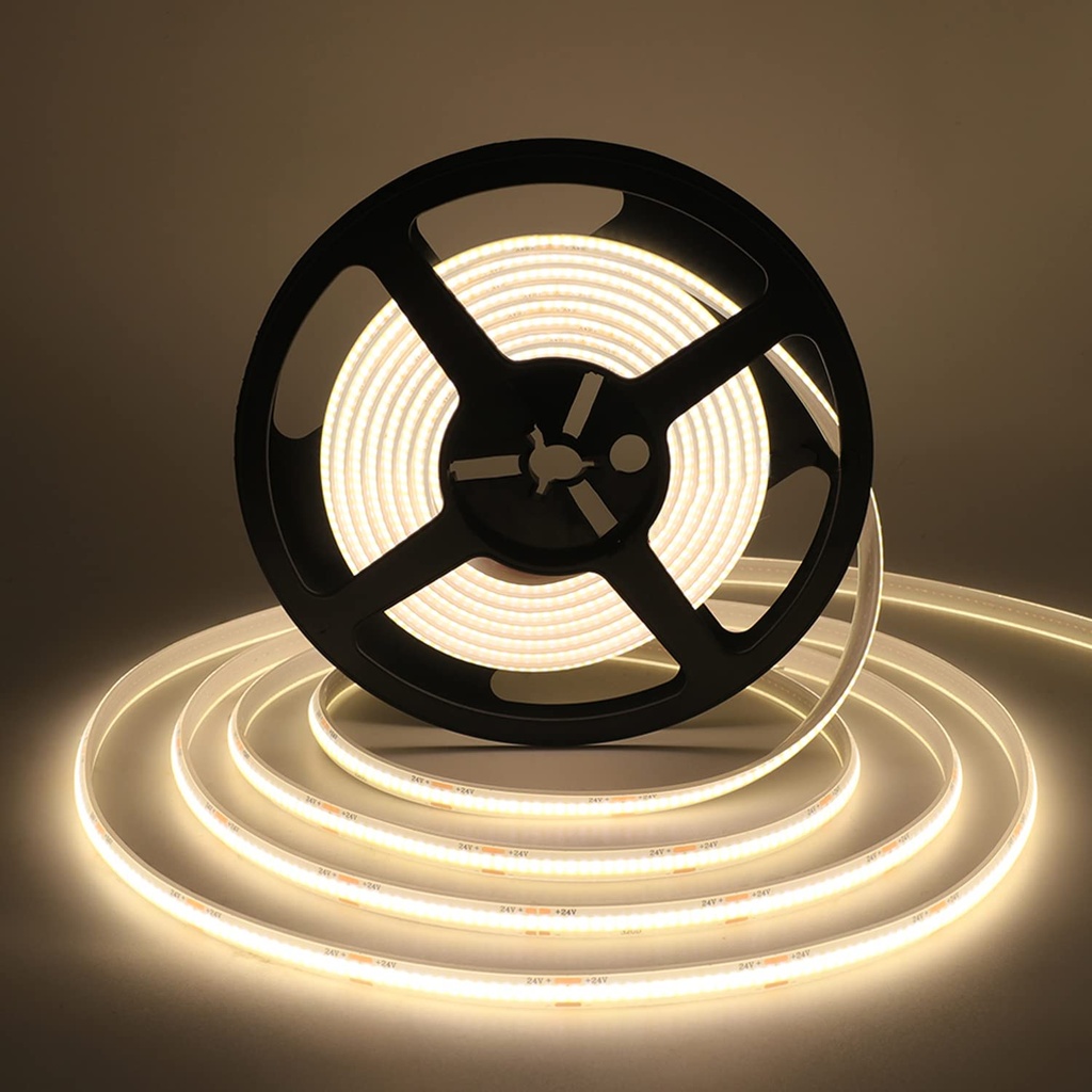 LED COB Strip Lighting, Indoor rated, CCT3000K Warm White, 24vDC